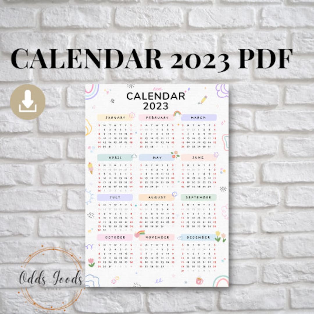 2023 Calendar One Page Printable PDF/ Instant Digital Download ...