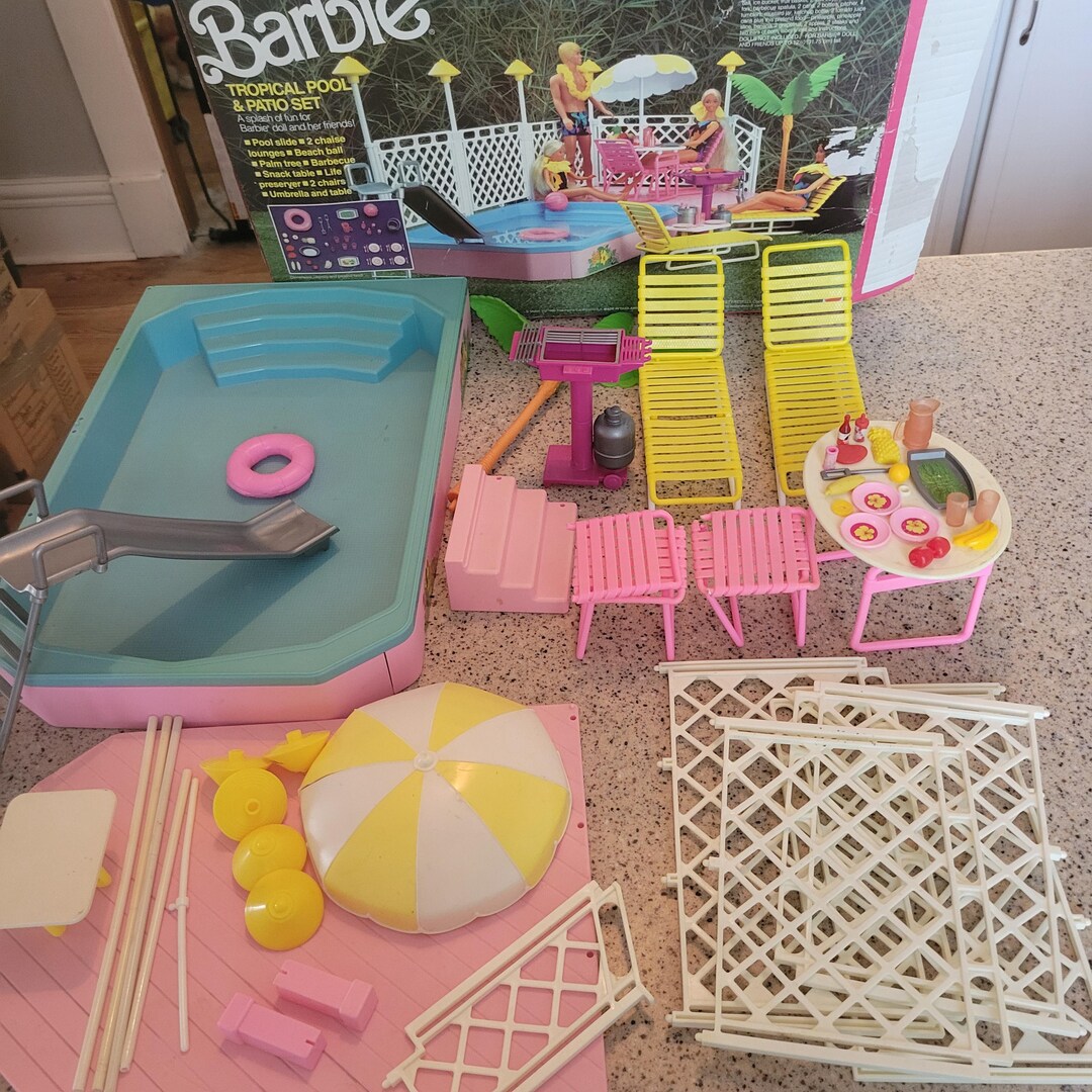Barbie Tropical Pool and Patio Set Mattel 1986 Incomplete With Box Vtg ...
