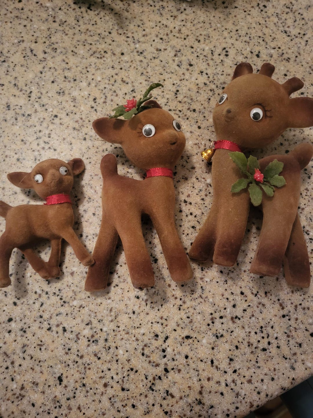MCM Vintage Flocked Deer Set (3) - Etsy