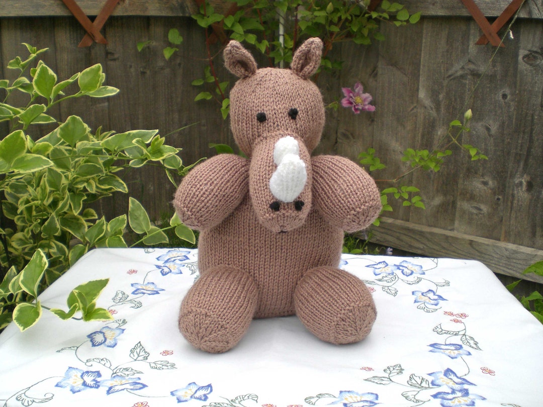 Knitted Rhino Toy, UKCA and CE Tested Gift for Child or Baby Shower ...