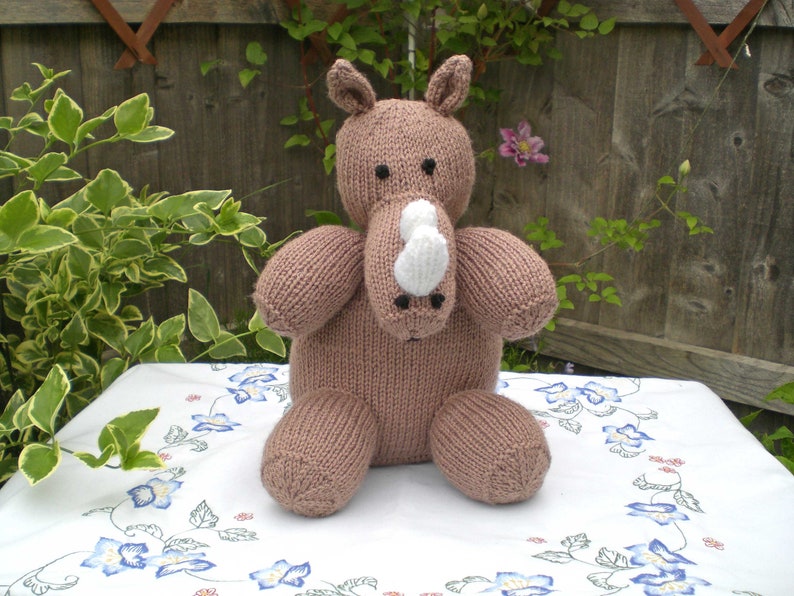 Knitted Rhino Toy, UKCA and CE Tested Gift for Child or Baby Shower ...