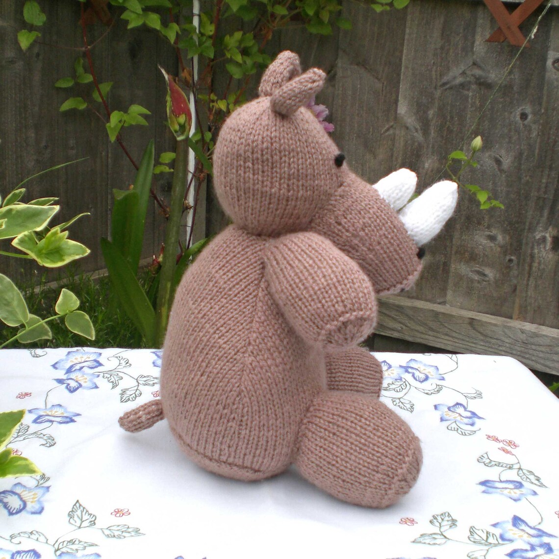 Knitted Rhino Toy, UKCA and CE Tested Gift for Child or Baby Shower ...