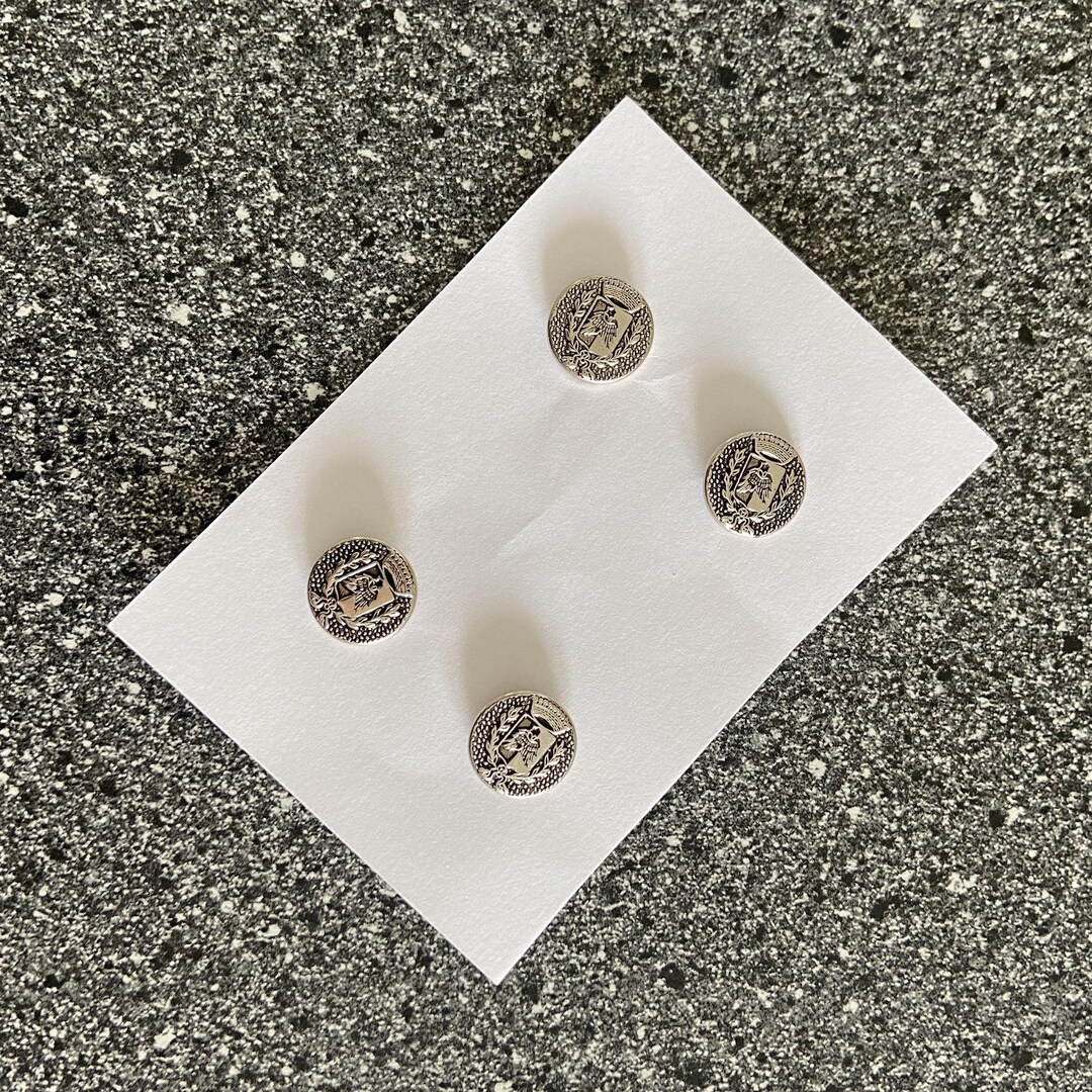 Vintage Silver Military Buttons: Crown, Eagle, Laurel Wreath - Set of 4 ...