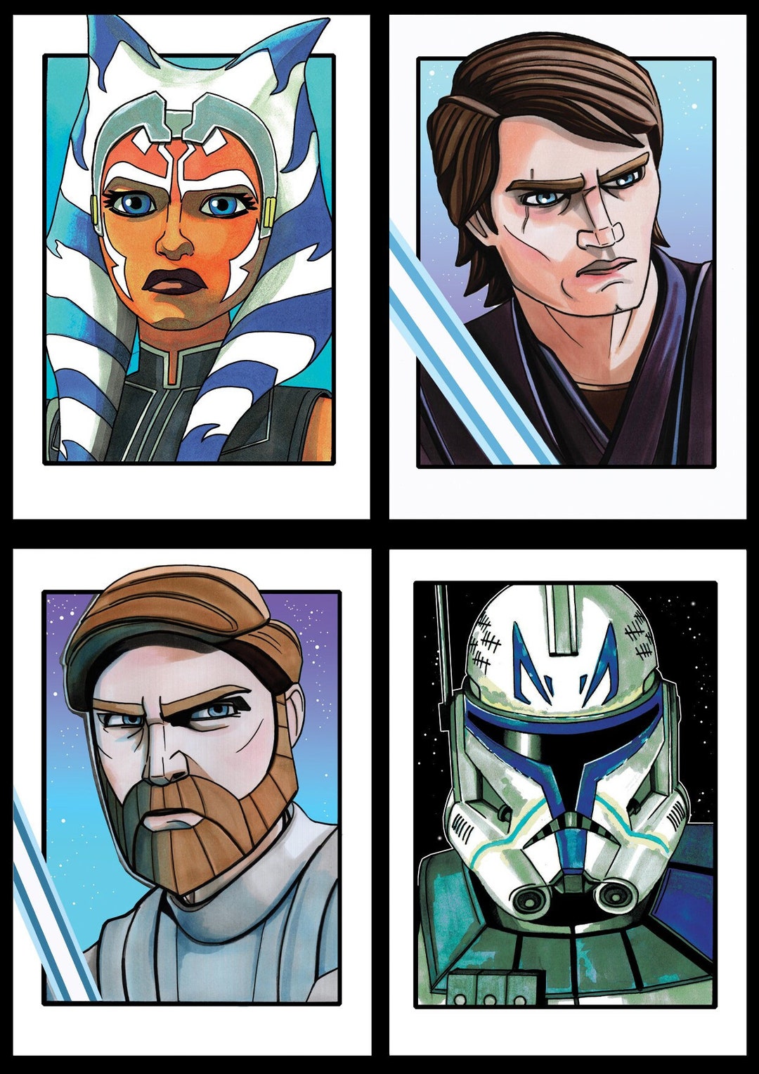 Signed 'the Clone Wars Heroes' 4 Print Set A4 Size Star Wars Ahsoka/rex ...