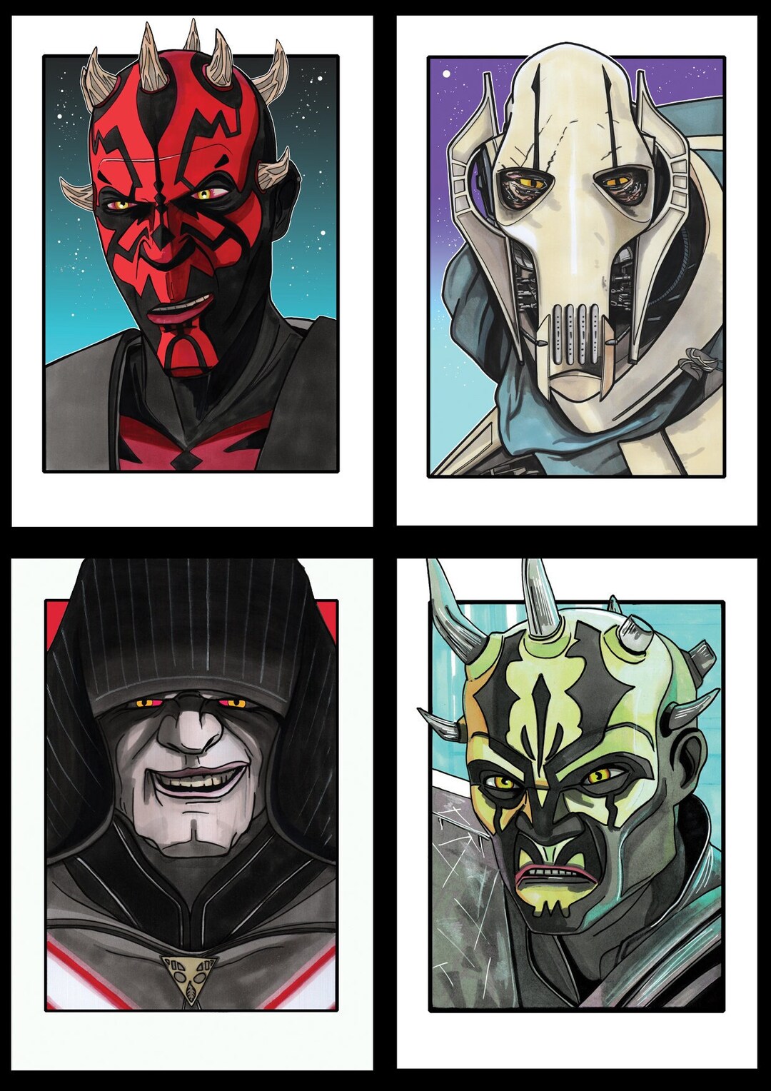 Signed 'the Clone Wars Villains' 4 Print Set A4 Size Star Wars Maul ...