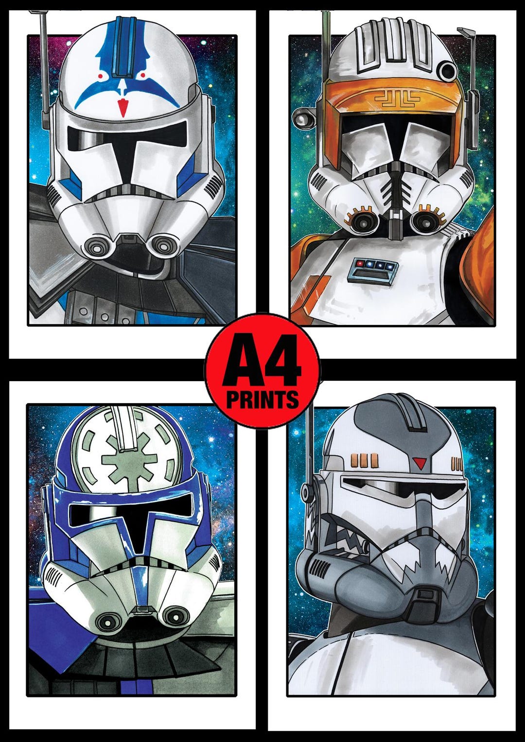 Signed A4 Print Set 'fives/cody/jesse/wolffe/' Trooper Star Wars Clone ...