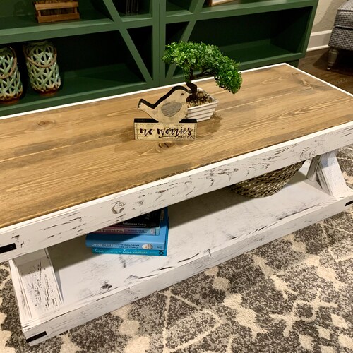 RUSTIC FARMHOUSE COFFEE Table Ext Large Square Shelf Farm - Etsy