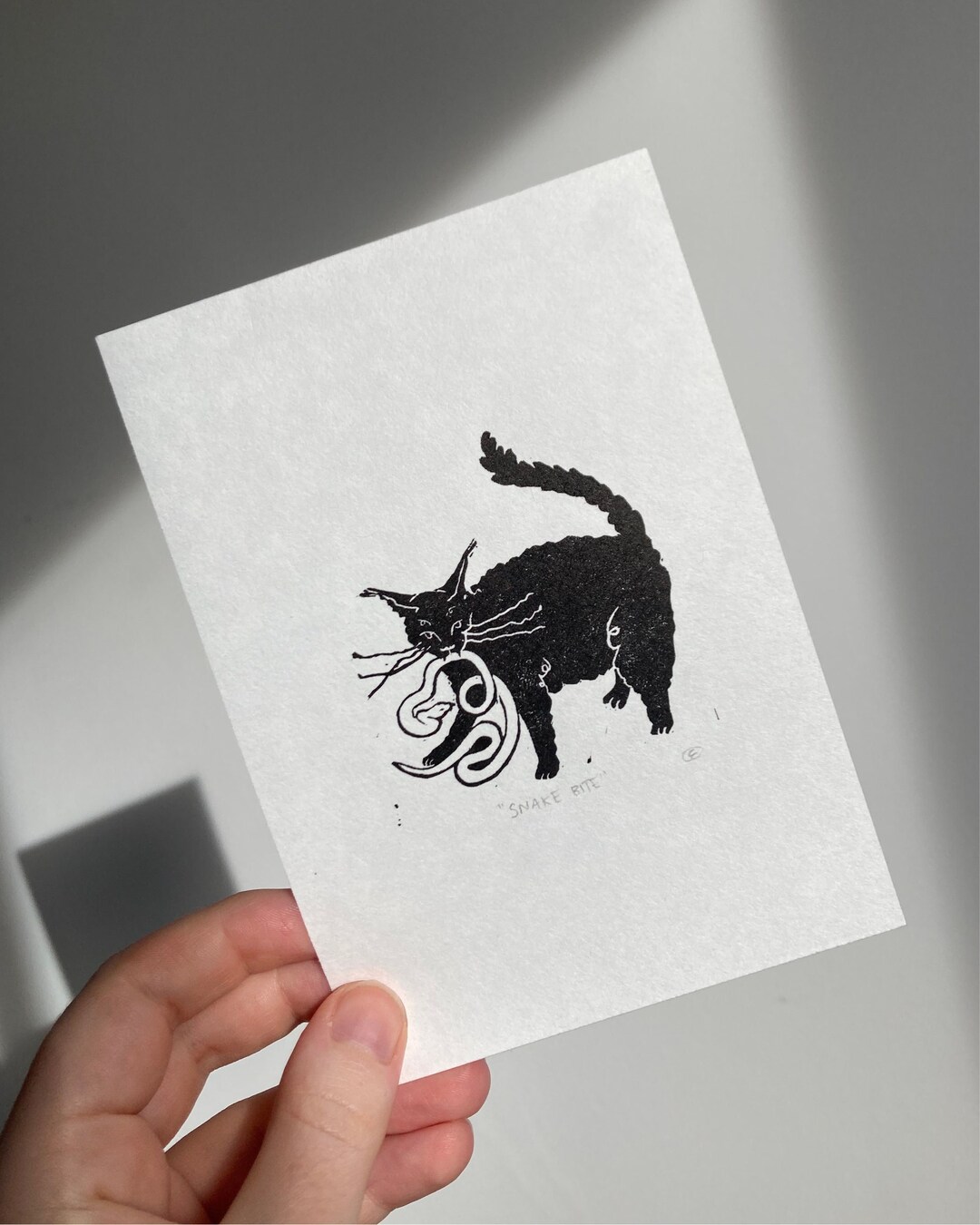 Snake Bite - Black Lino Print on White - Etsy