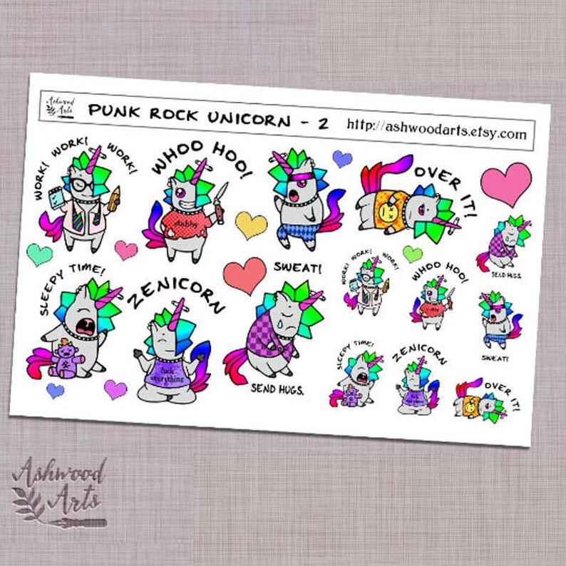 Punk Rock Unicorn Planner Stickers Cute Kawaii Ashwood Arts - Etsy