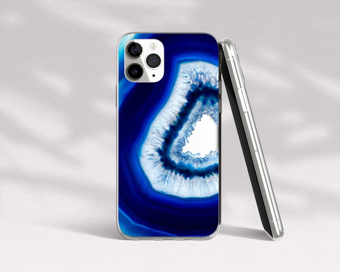 Blue Geode Clear Phone Case for iPhone 15 Pro Max 14 Plus 13 12 Mini 11 ...