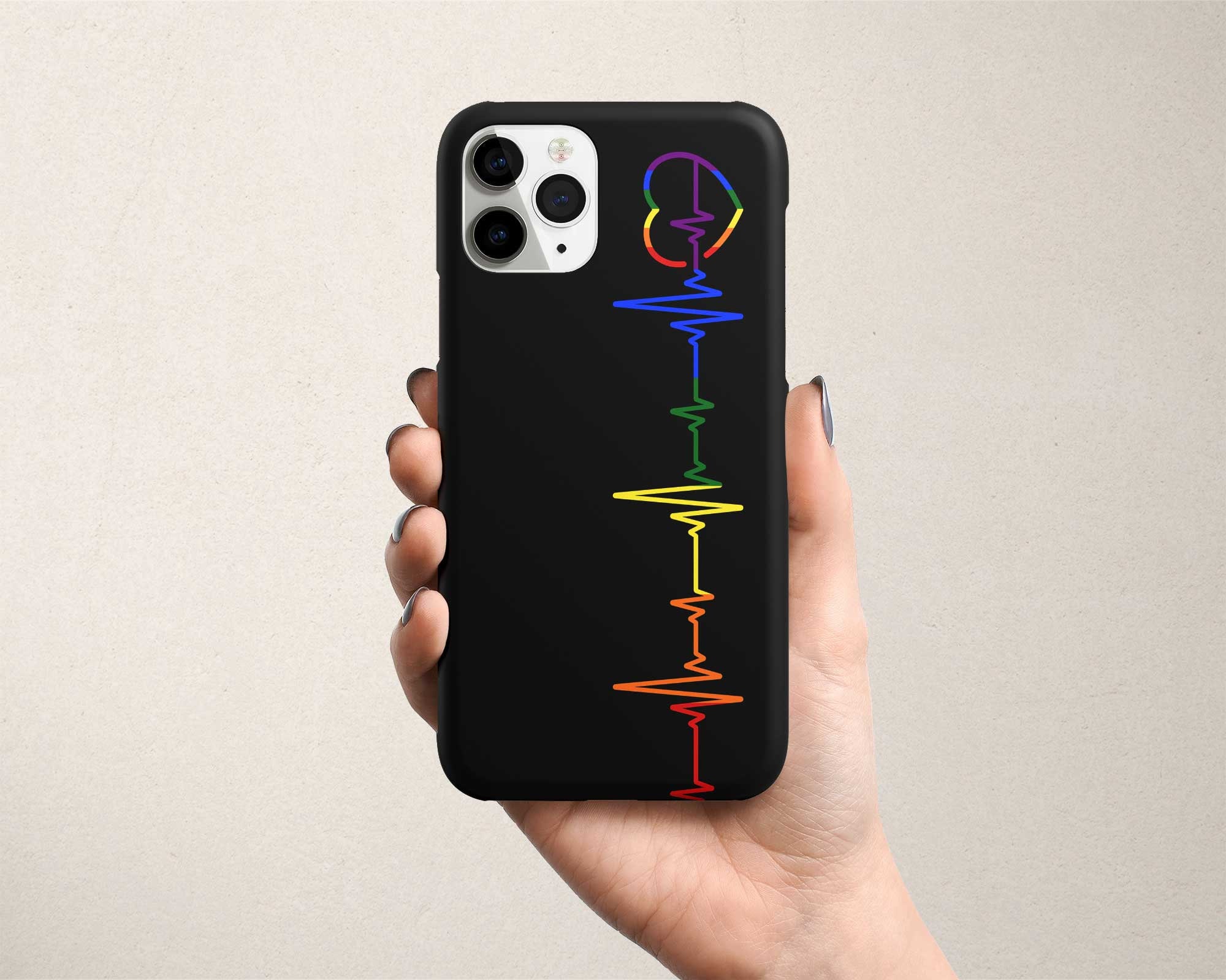 Rainbow Heartbeat Phone Case Apple Iphone 12 Pro Max 11 | Etsy