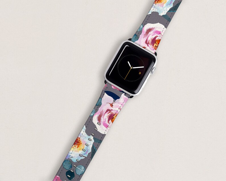 Pink Flowers on Grey Apple Watch Strap Flower Apple Watch Band | Etsy