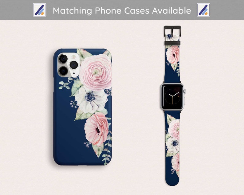 Blue Floral Apple Watch Band 38mm Pink Flowers Gift for Women | Etsy