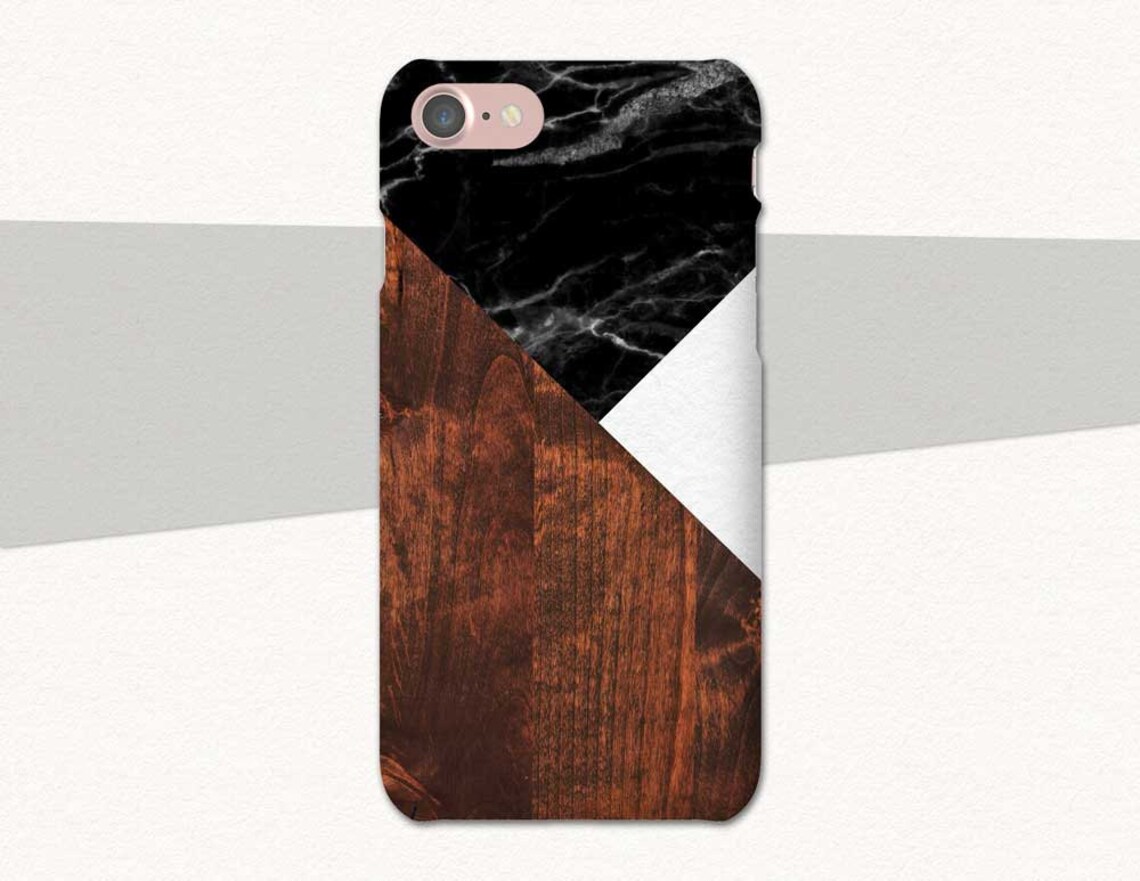 Black Marble and Wood Geometric Iphone Case for Iphone X - Etsy