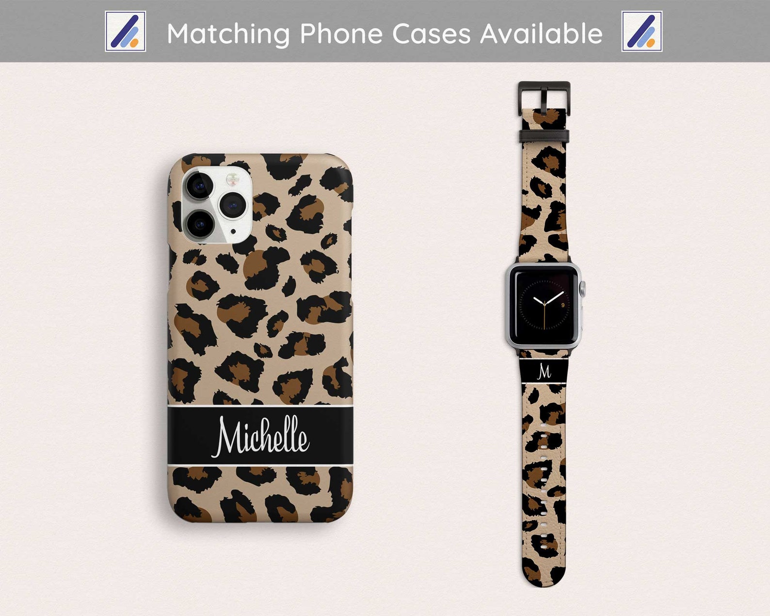 Leopard Print Apple Watch Band Rose Gold Custom Initial | Etsy