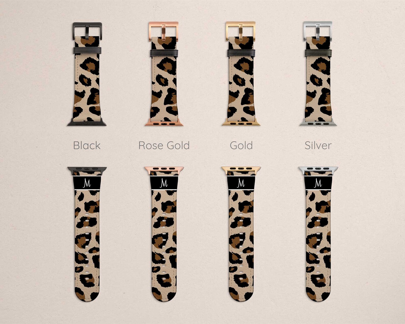 Leopard Print Apple Watch Band Rose Gold Custom Initial | Etsy