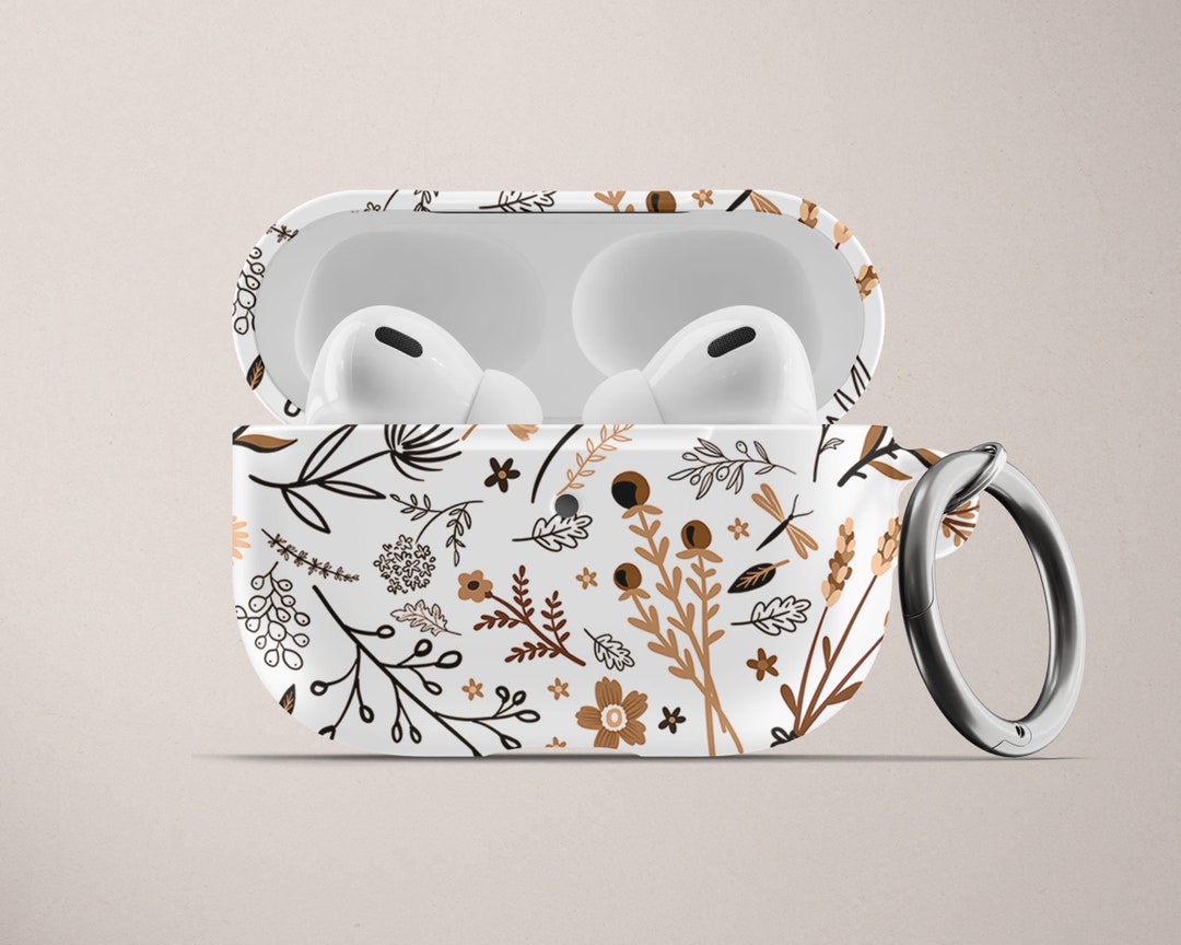 Floral Apple AirPod Case Airpods Pro Hard Plastic Case Tan Brown White ...