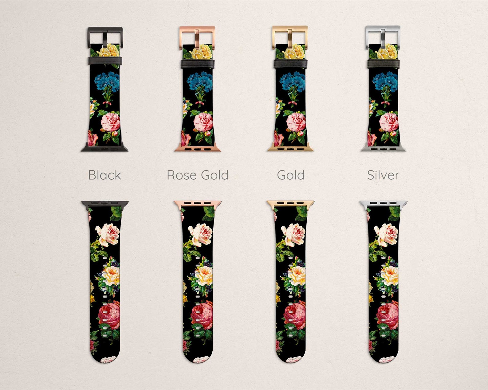 Vintage Flower Apple Watch Band Floral on Black Women's Apple Watch ...