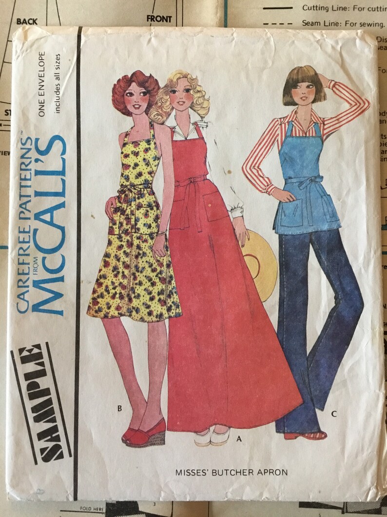 1975 Mccall's Sizes Petite, Small, Medium, Large Misses' Butcher Apron ...