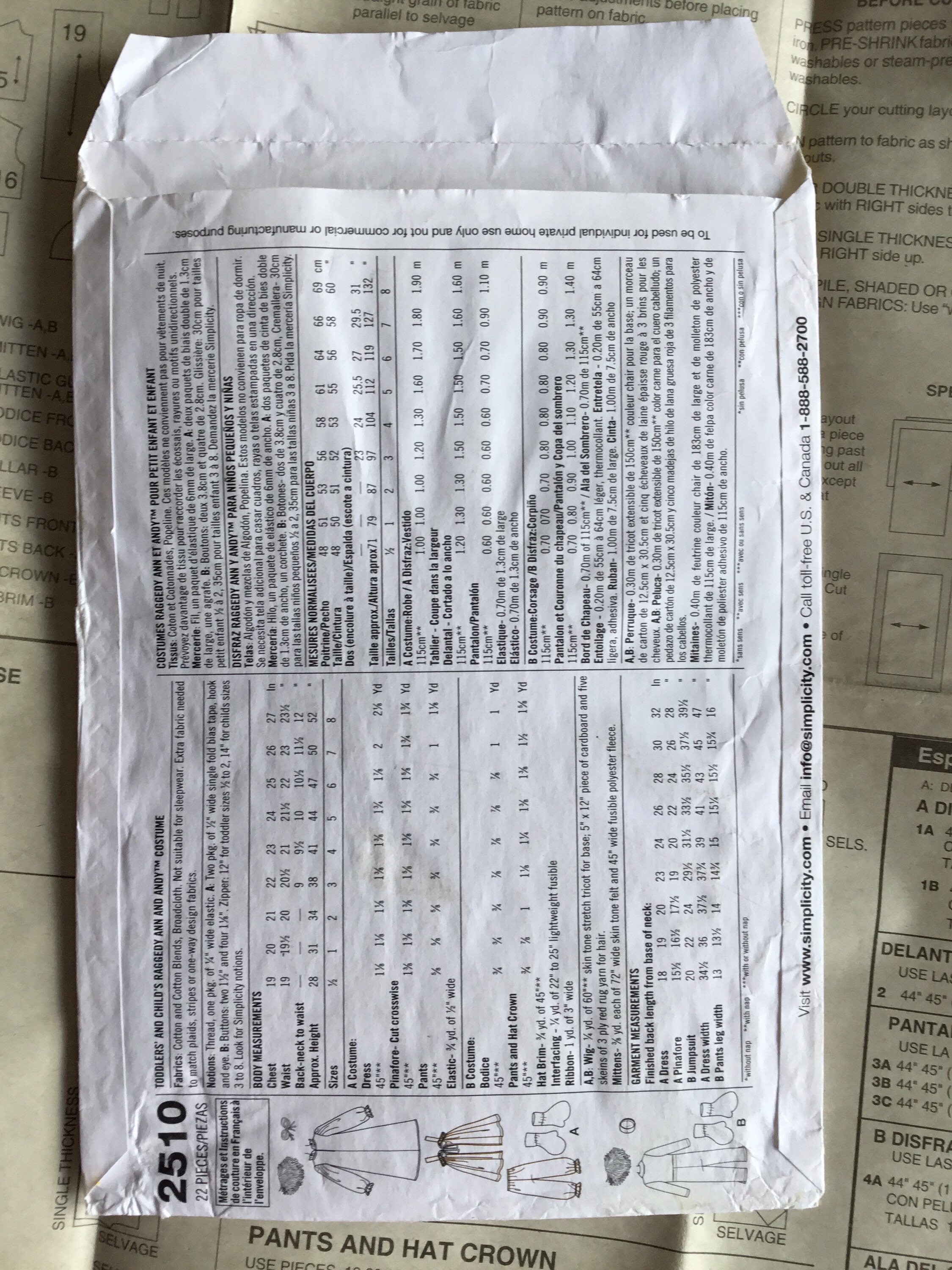 2009 Simplicity 2510 Sizes 3, 4, 5, 6, 7 & 8 Child's Raggedy Ann and ...