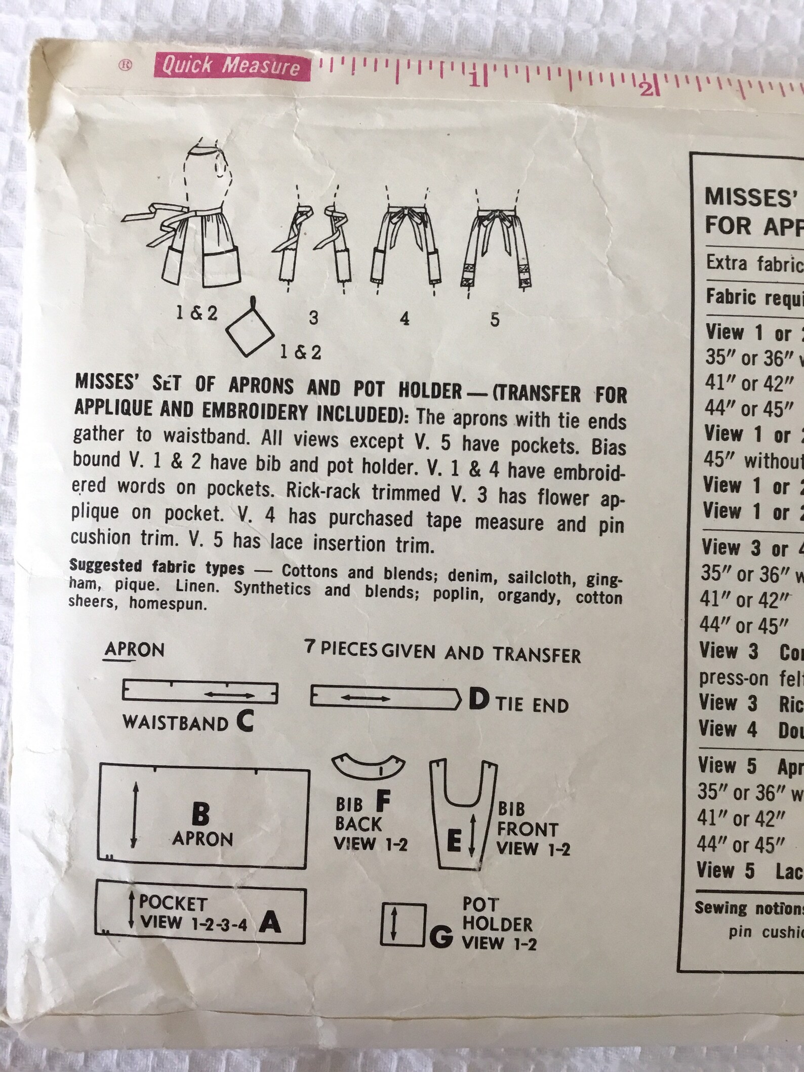 1966 Simplicity 6808 Sewing Pattern Aprons Potholder - Etsy