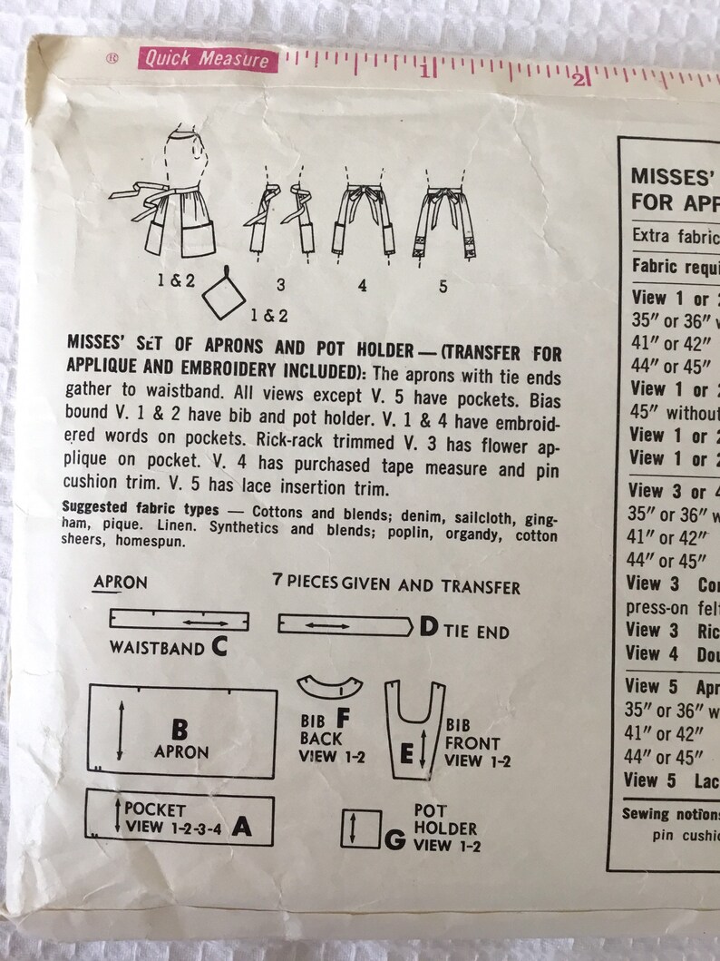 1966 Simplicity 6808 Sewing Pattern Aprons Potholder - Etsy