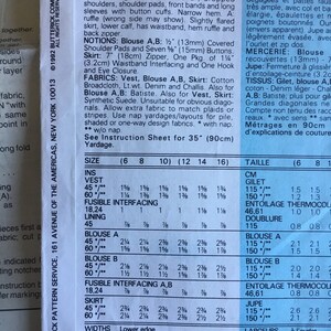 1992 Butterick 6488 Sizes 12 14 16 Misses' Vest Blouse | Etsy