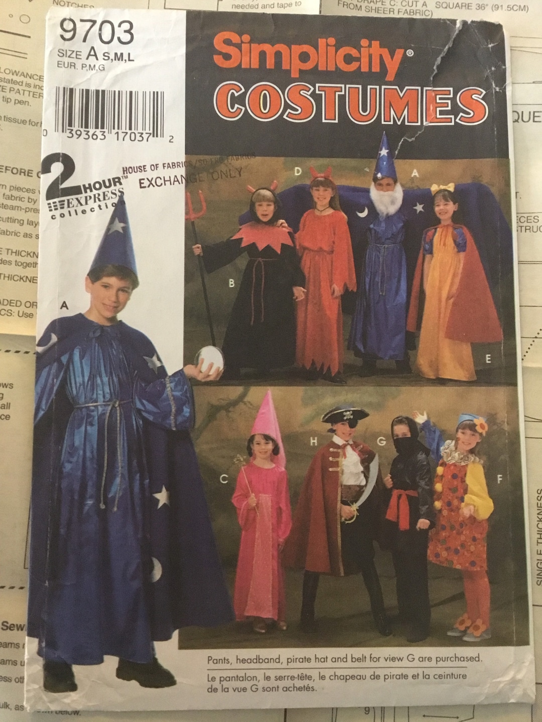 1995 Simplicity 9703 Sizes Small, Medium, Large Child's Costumes Sewing ...