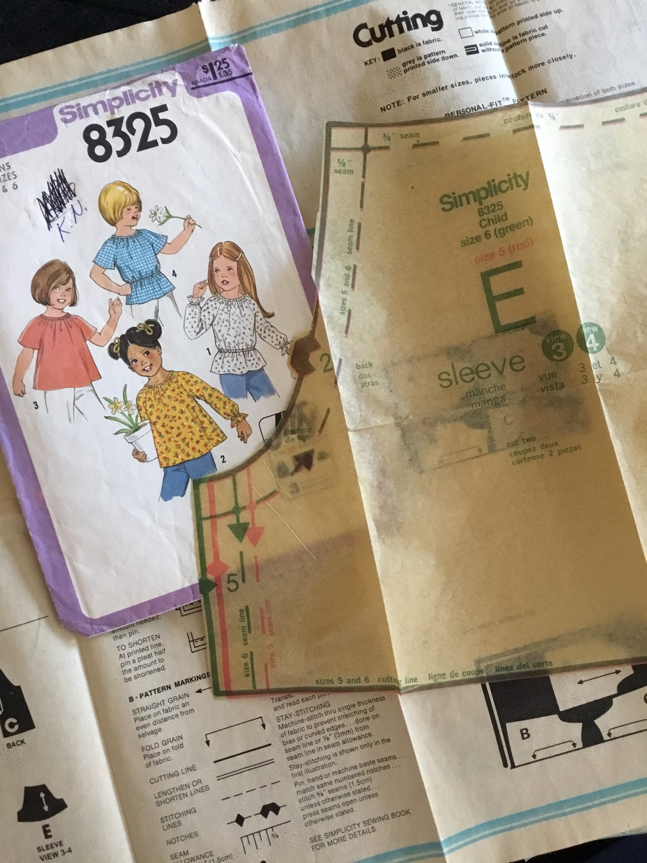 1977 Simplicity 8325 Sizes 5 & 6 Child's Jiffy Pullover Top/blouse ...