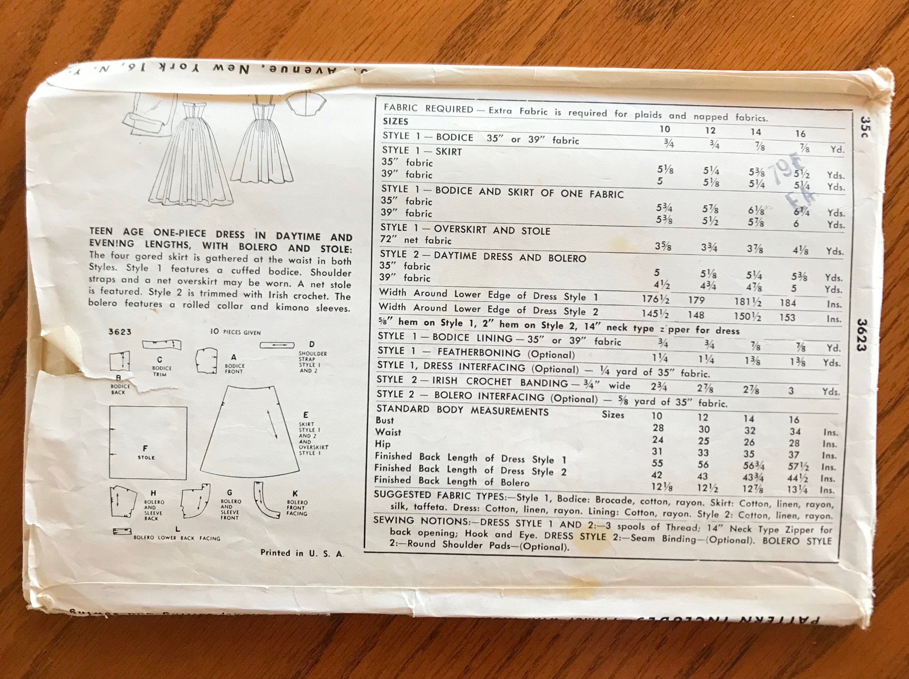 1951 Simplicity 3623 Sewing Pattern Formal Gown Bolero Size 12 | Etsy
