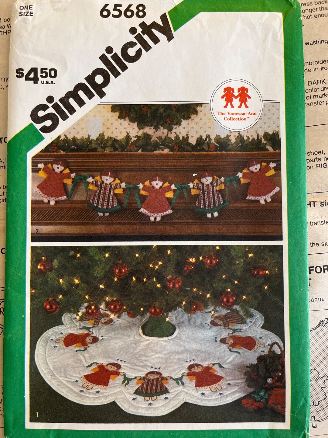 1984 Simplicity 6568 Appliqued Tree Skirt and Angel Garland Sewing ...