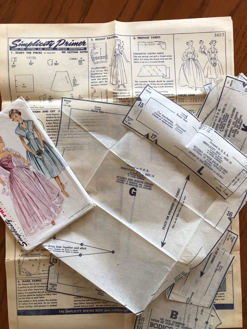 1951 Simplicity 3623 Sewing Pattern Formal Gown Bolero Size 12 Bust 30 ...