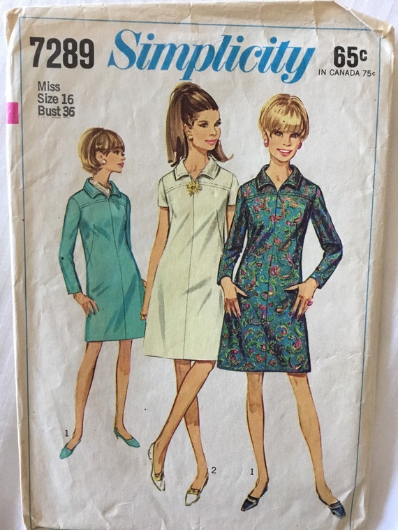 1967 Simplicity 7289 Size 36 Bust Dress Pattern | Etsy