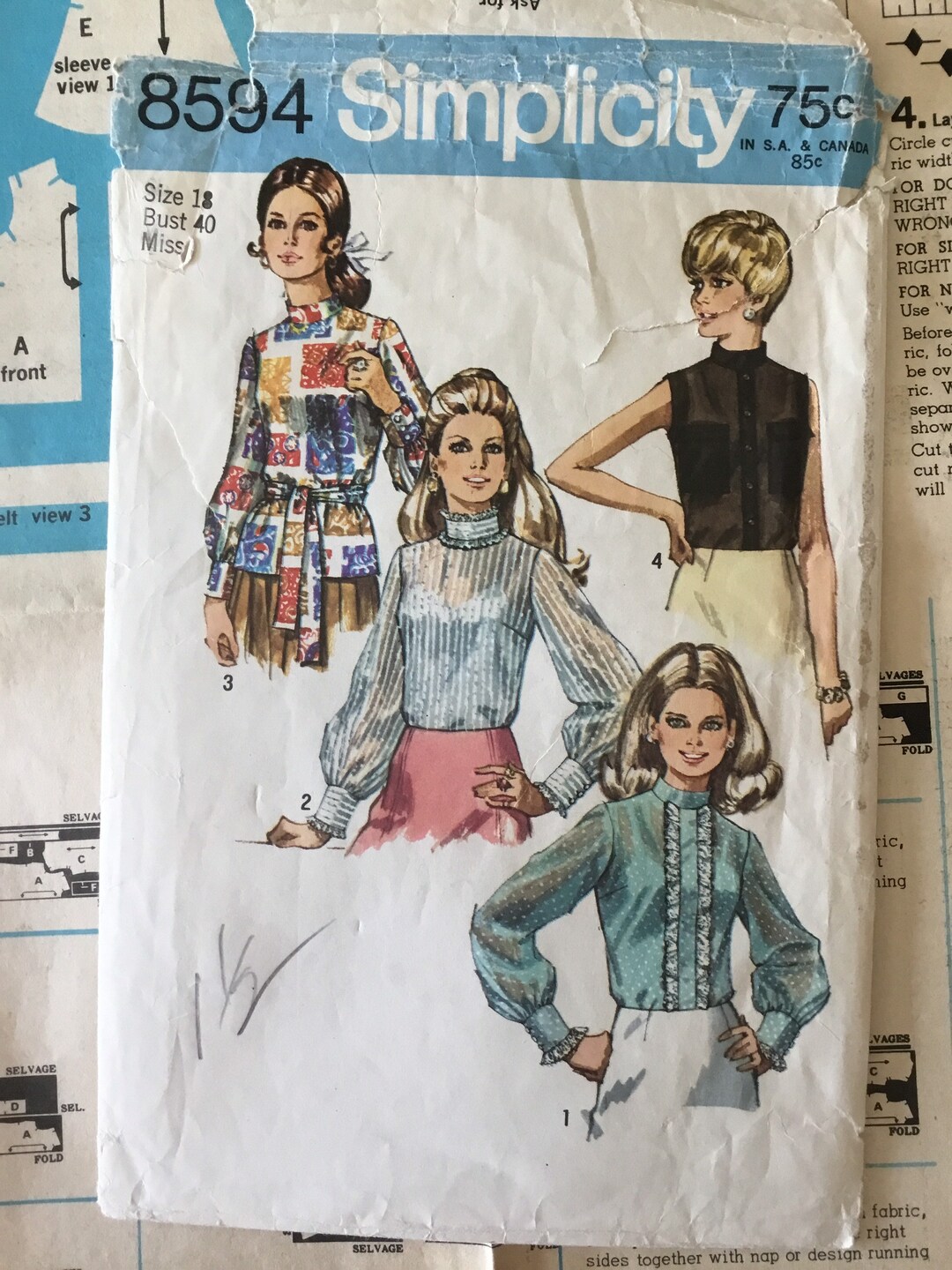 1969 Simplicity 8594 Misses' Blouses Sewing Pattern - Etsy