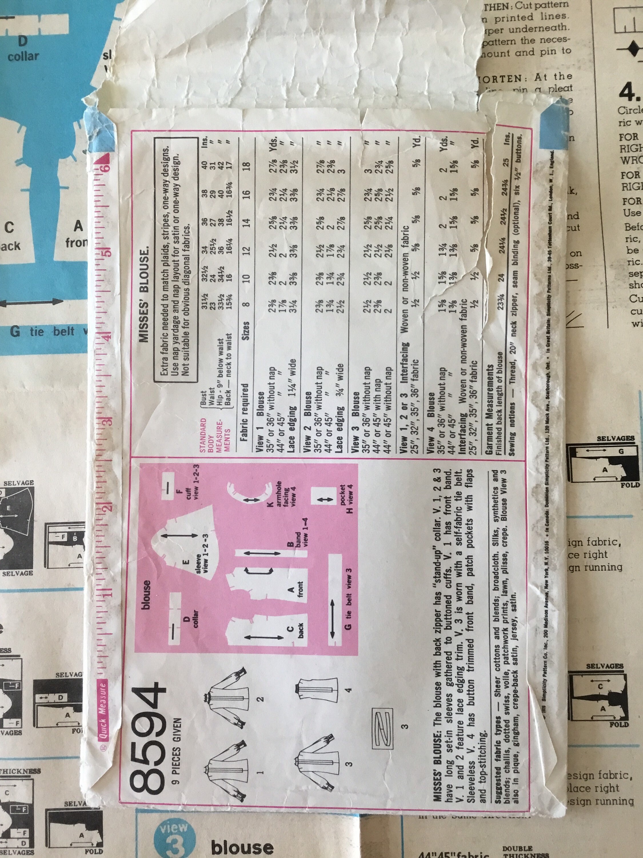 1969 Simplicity 8594 Misses' Blouses Sewing Pattern - Etsy