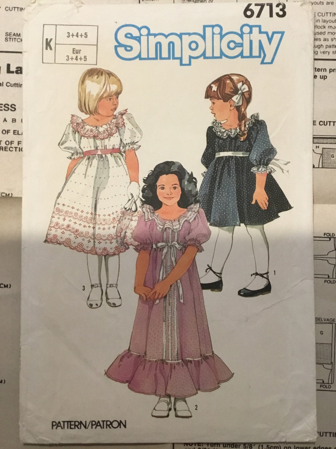 1984 Simplicity 6713 Sizes 3-5 Girls' Easy to Sew Dress Pattern - Etsy