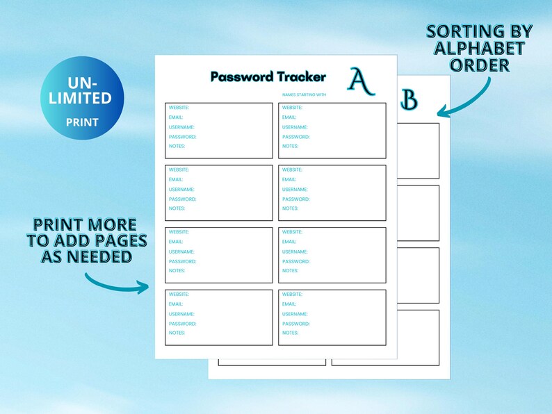 A-Z Password Tracker Alphabet Order - Blue - Etsy
