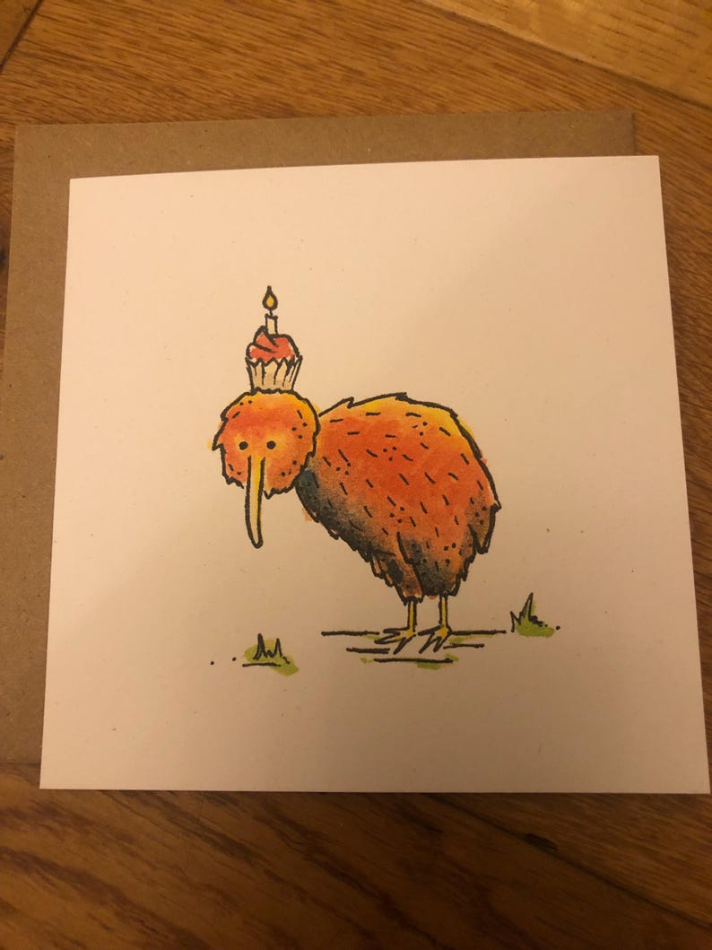 New Zealand Kiwi Bird Birthday Card, Cupcake, Personalised, Watercolour ...