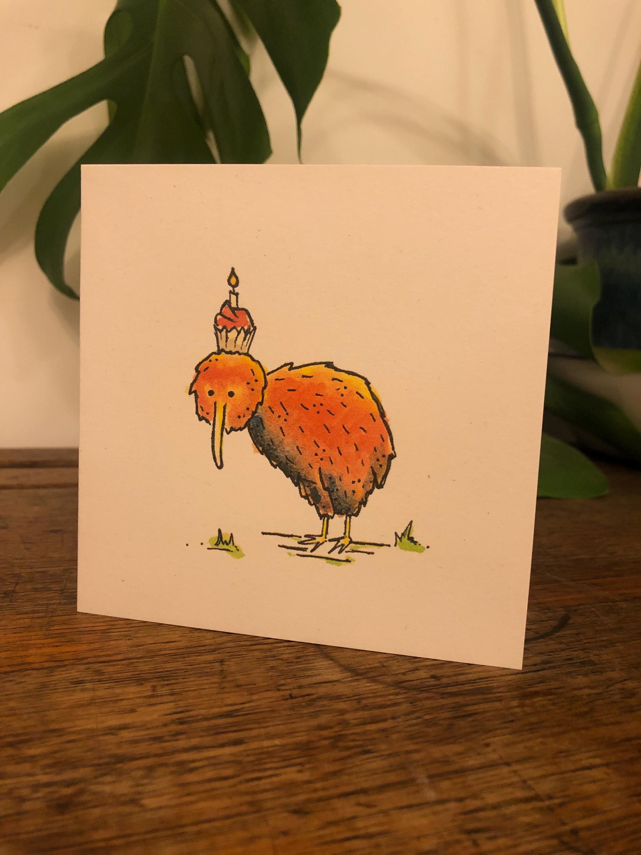 New Zealand Kiwi Bird Birthday Card, Cupcake, Personalised, Watercolour ...