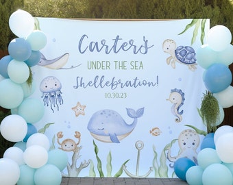 Pastel Under the Sea Birthday Backdrop, Sea Animals Girl, Personalized ...