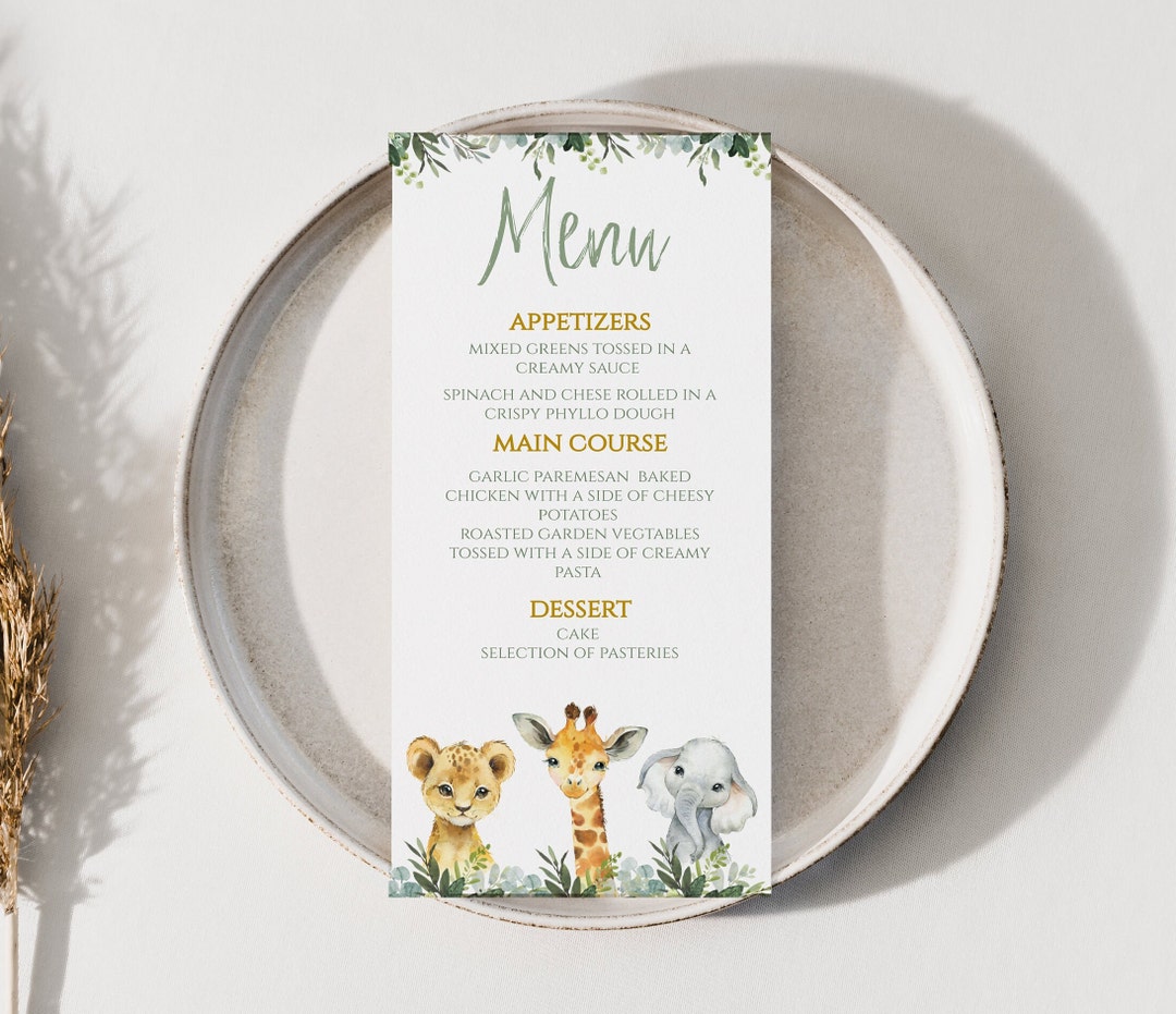 Safari Menu, Editable PDF, Safari Baby Shower Menu, Printable ,jungle ...