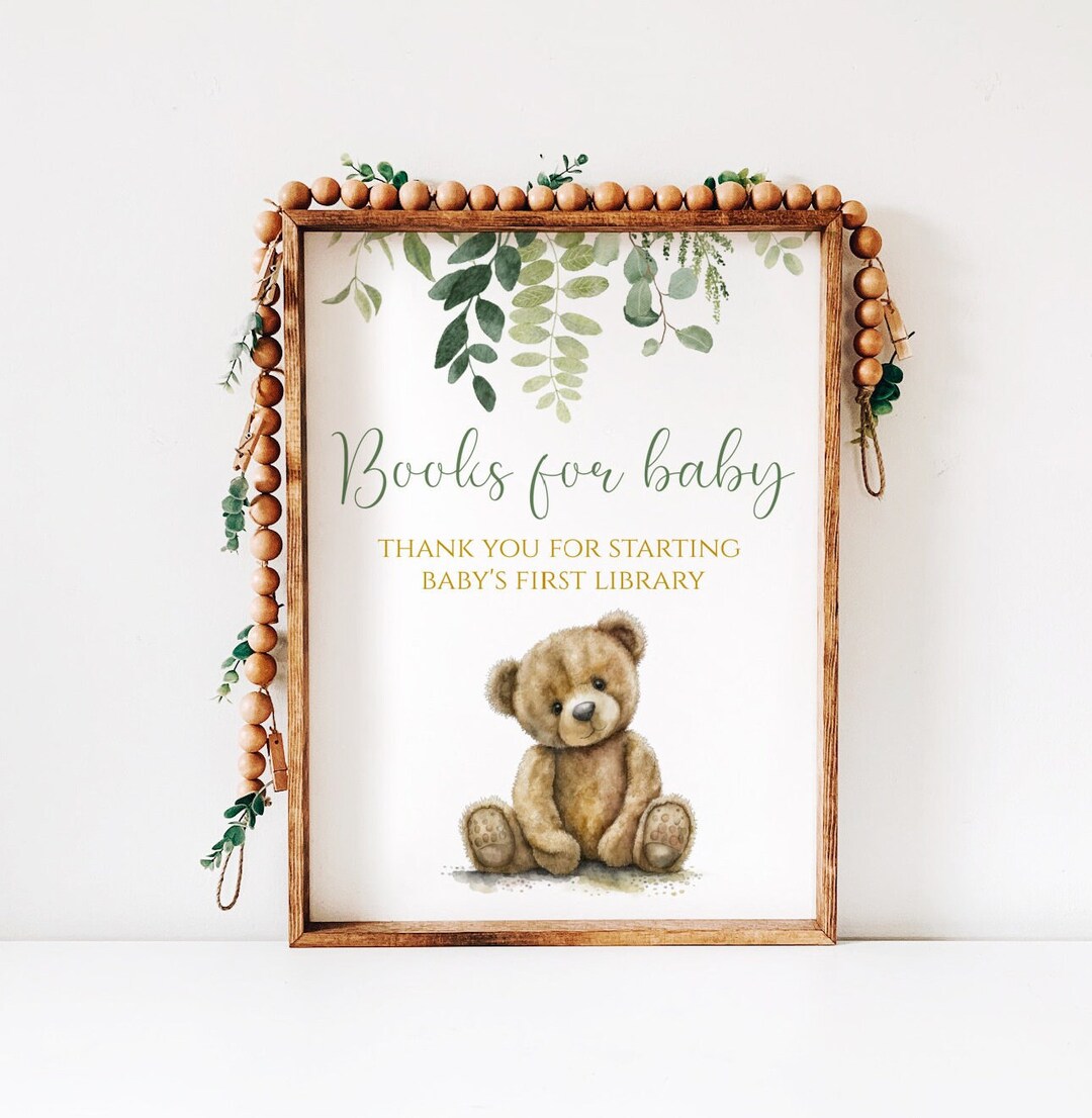Books for Baby Sign Bear, Bear Table Sign,printable, Baby Shower Party ...