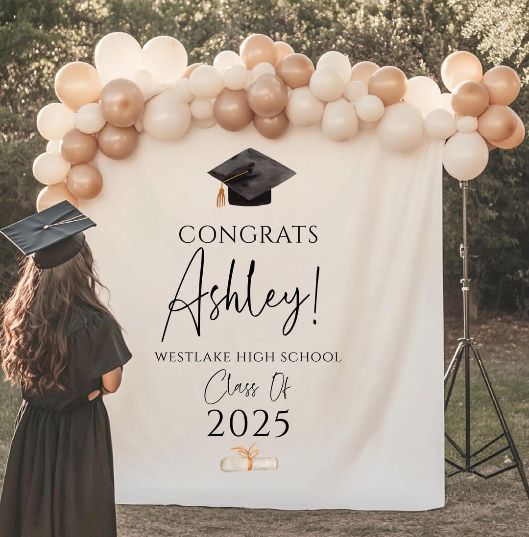 Graduation Backdrop Class of 2025, Custom Personalized Backdrop, Beige ...