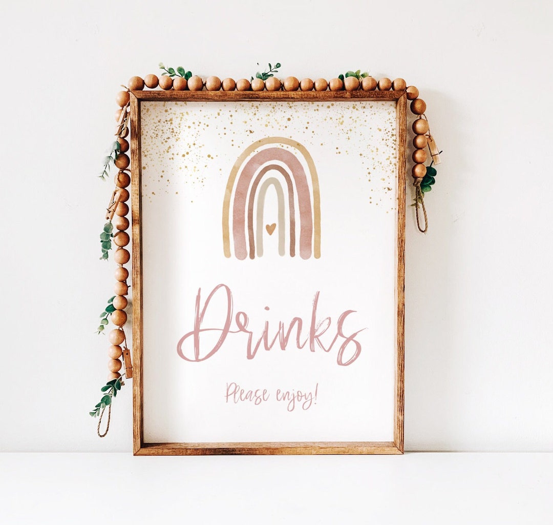 Boho Rainbow Drinks Table Sign Blush, 1st Birthday Table Party Sign ...