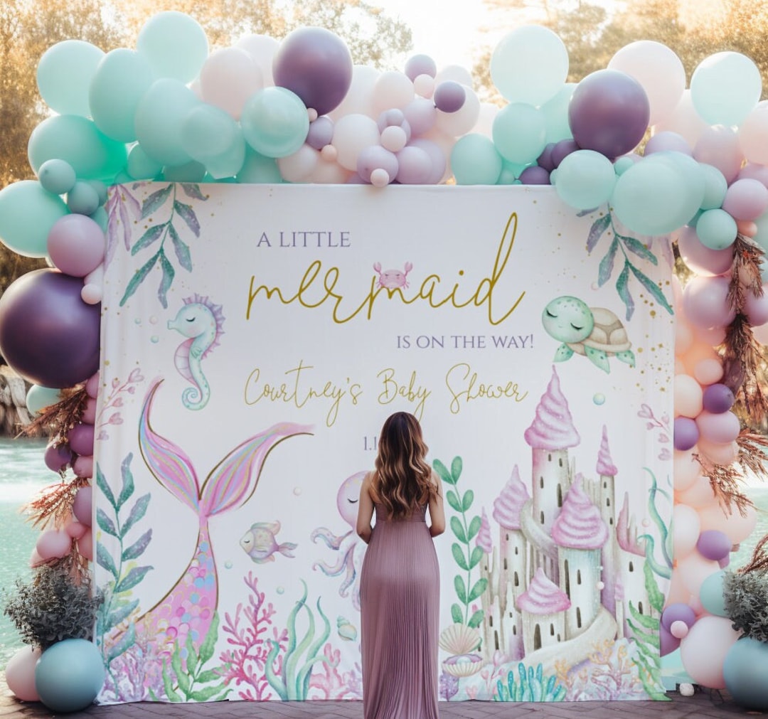 Pastel Mermaid Baby Shower Backdrop, Under the Sea Backdrop for Baby ...
