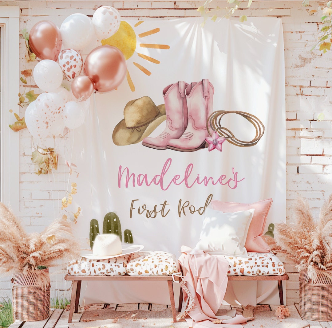 First Rodeo Birthday Backdrop, Pink Wild West Girl, Personalized ...