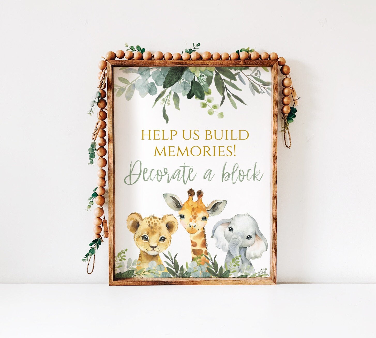 Safari Jungle Decorate a Block Sign, Block Station, Sage Greenery Gold ...
