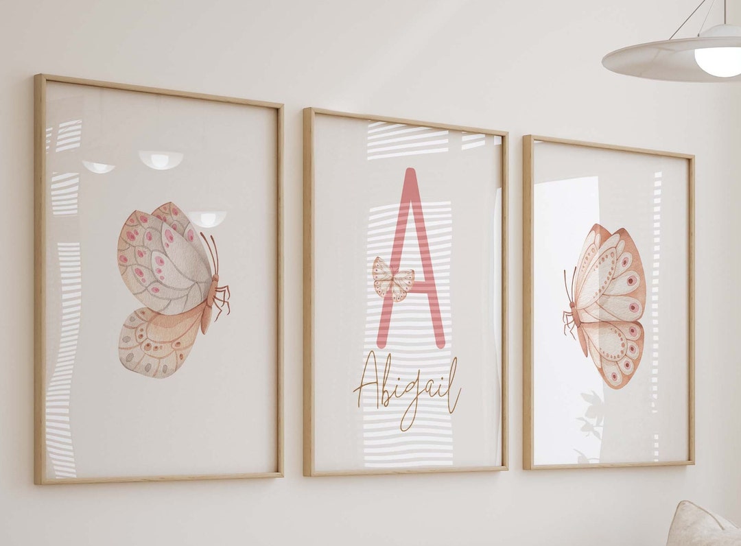 Blush Butterfly Watercolor Prints, Personalized Pink Neutral Butterfly ...