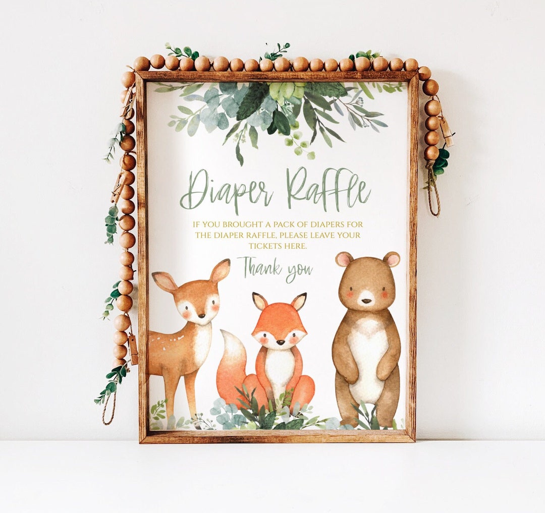 Woodland Animal Diaper Raffle Sign, Diaper Raffle Printable, Sage ...