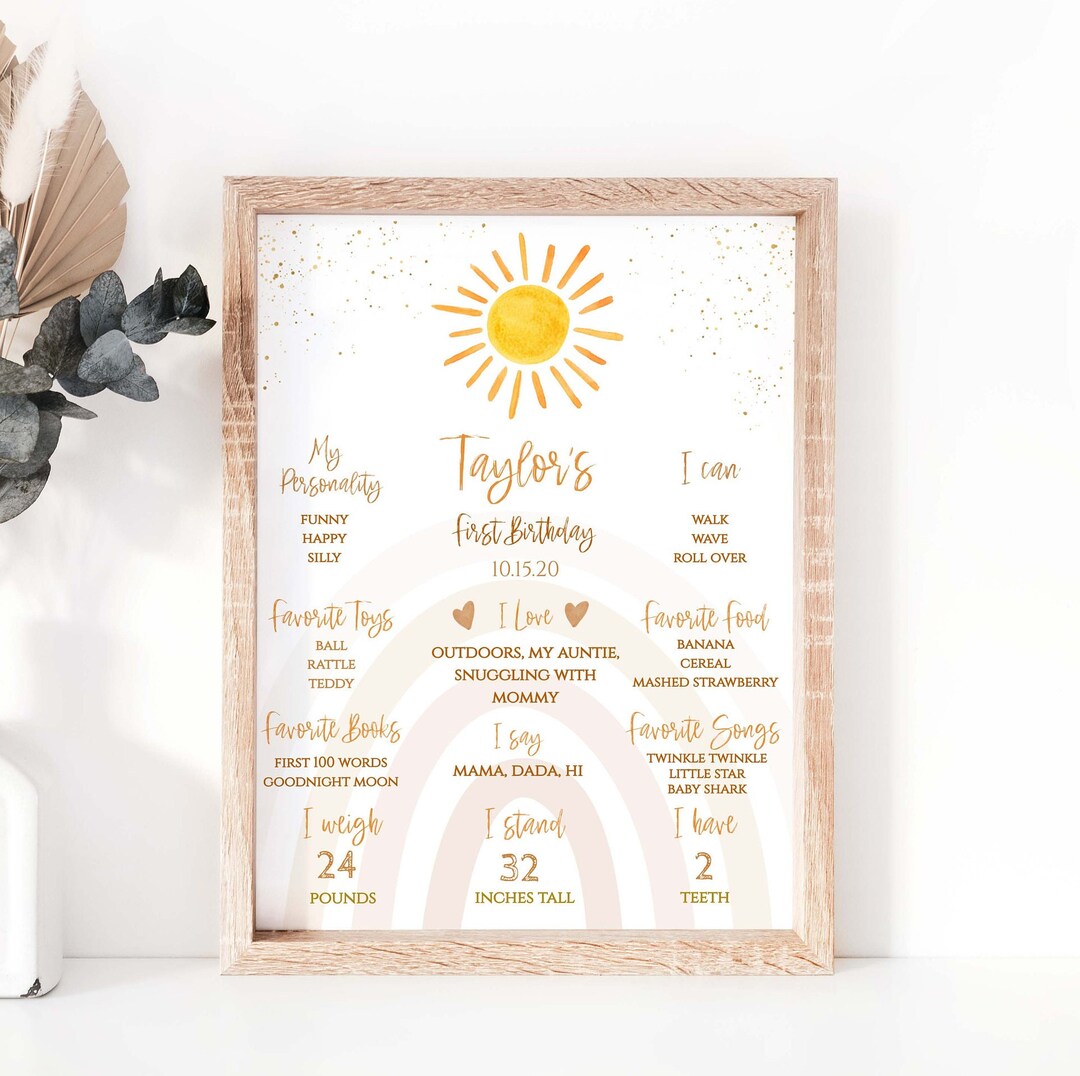 Sunshine Rainbow First Birthday Milestone Sign Boho, 1st Birthday Party ...
